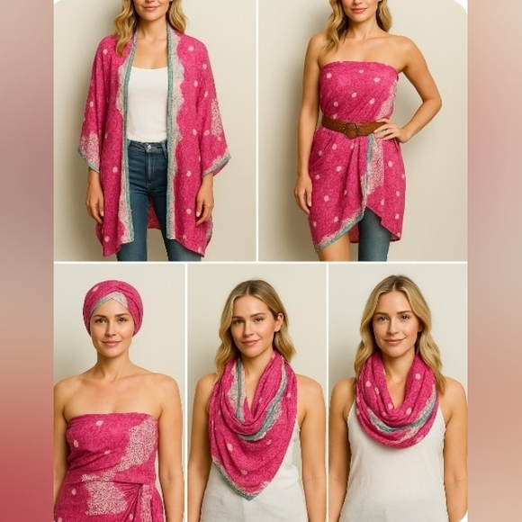 Other | 26 Pink And White Floral Very Long Scarf Can Wear In Multiple ...